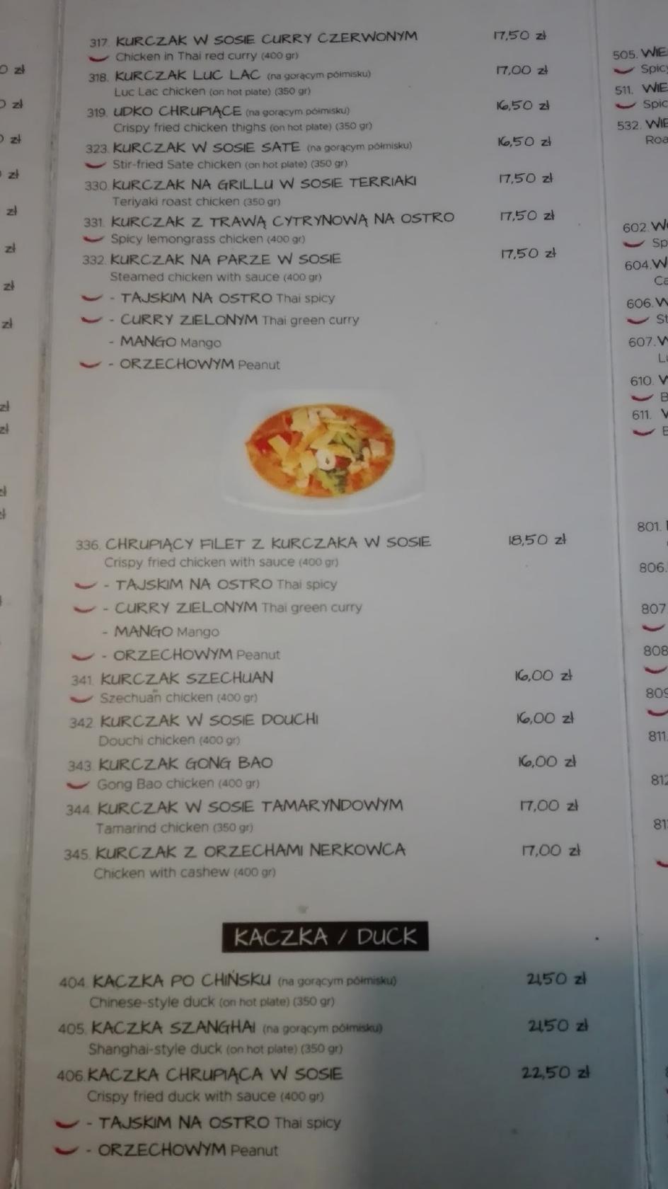 Carta del restaurante Hong Ha, Varsovia, Siedmiogrodzka 1