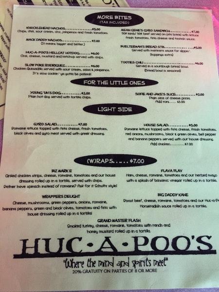 Menu at Huc-A-Poos Bites and Booze pub & bar, Tybee Island