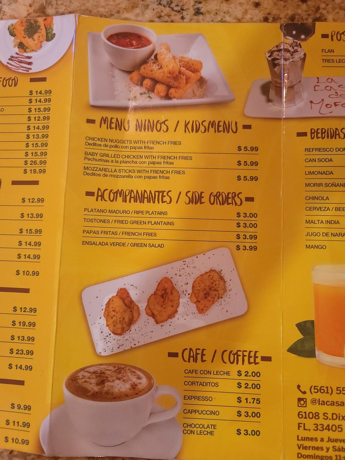 Menu at La Casa Del Mofongo restaurant, West Palm Beach, S Dixie Hwy