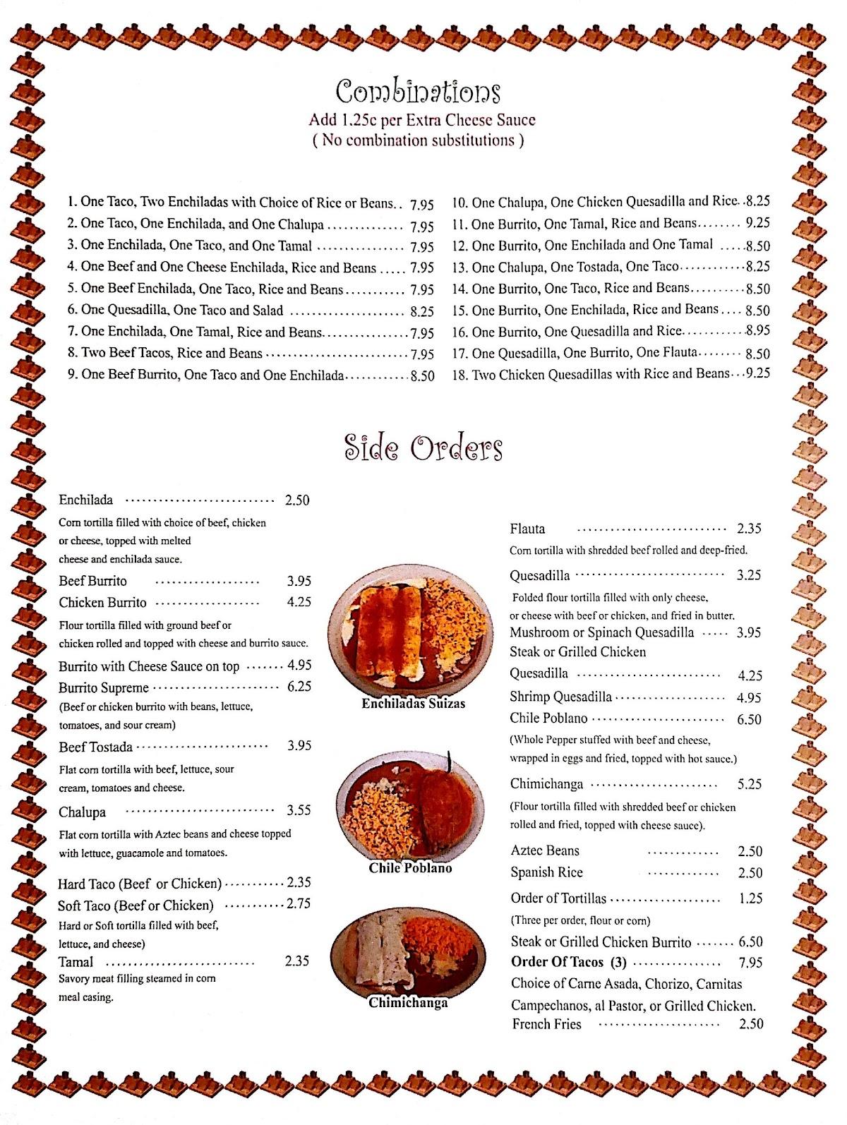Menu at Los Aztecas Mexican Restaurant, Buena Vista