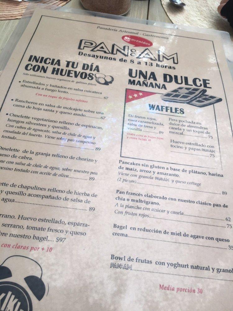Carta de cafetería PAN:AM, Oaxaca, Abasolo 103 Centro