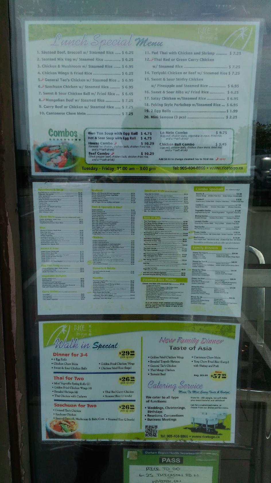 Menu at Rice to Go restaurant, Whitby