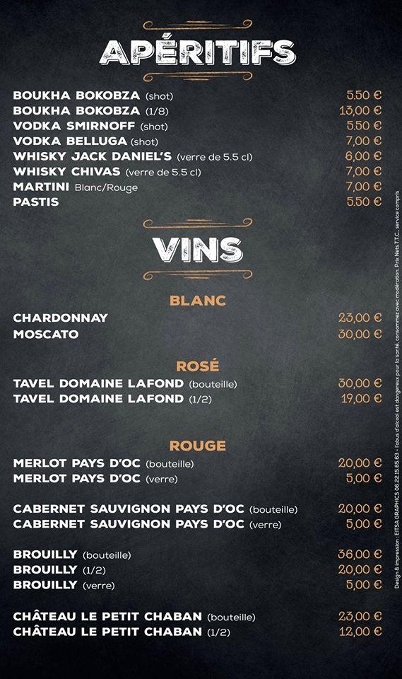 Menu at Tayim pizzeria, Paris
