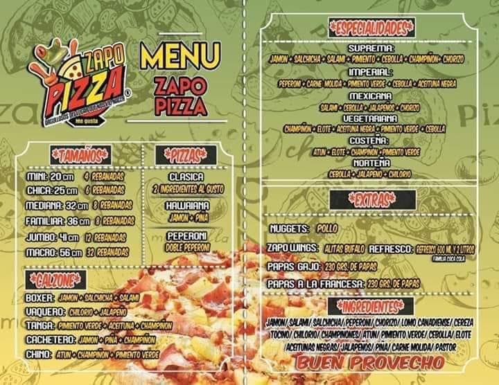 Carta de pizzería ZapoPizza Sucursal La Laja, La Laja