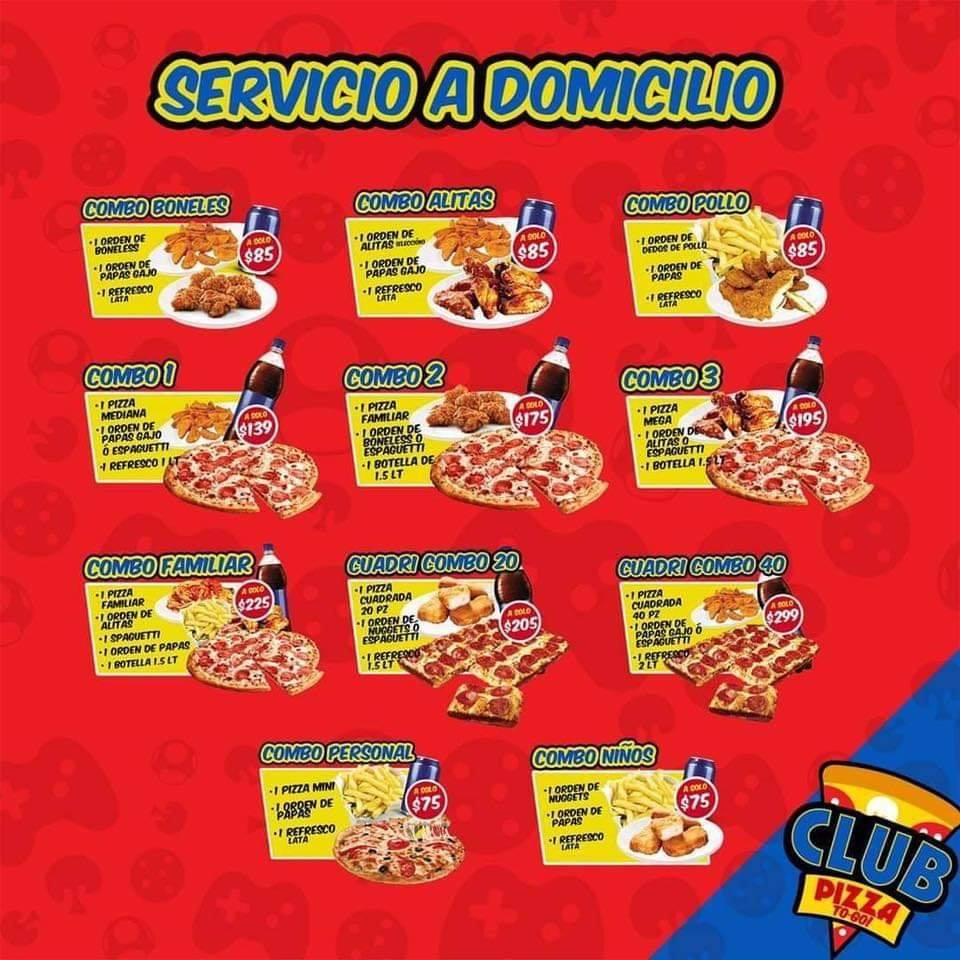 Menu at Club Pizza, Mazatlán, Av Manuel J. Clouthier 9122