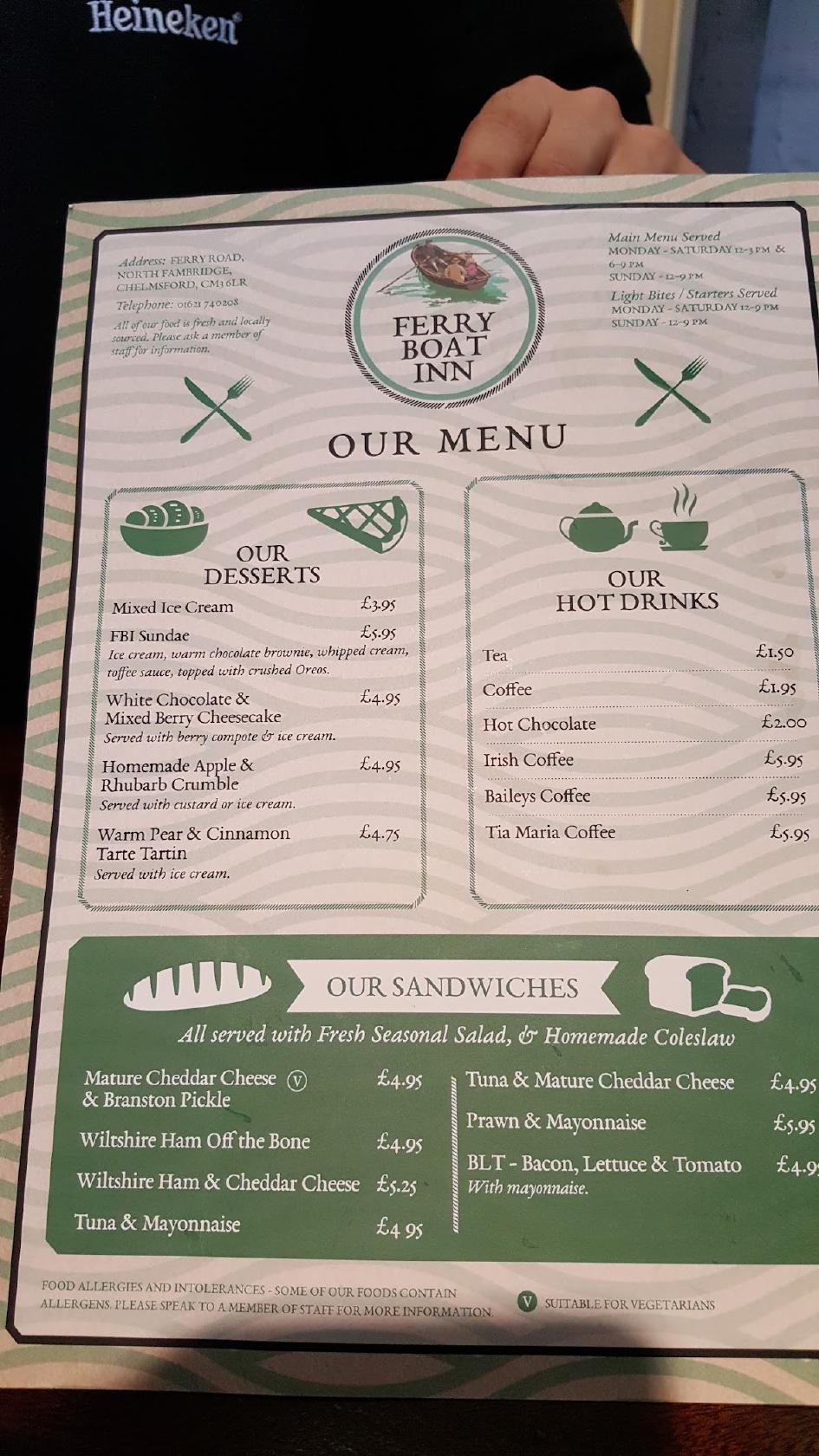 Menu at Ferry Boat Inn pub & bar, North Fambridge, Ferry Rd