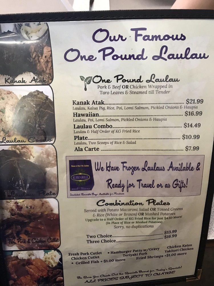 Menu at Kuhio Grille - Home Of The Famous 1lb Laulau restaurant, Hilo ...