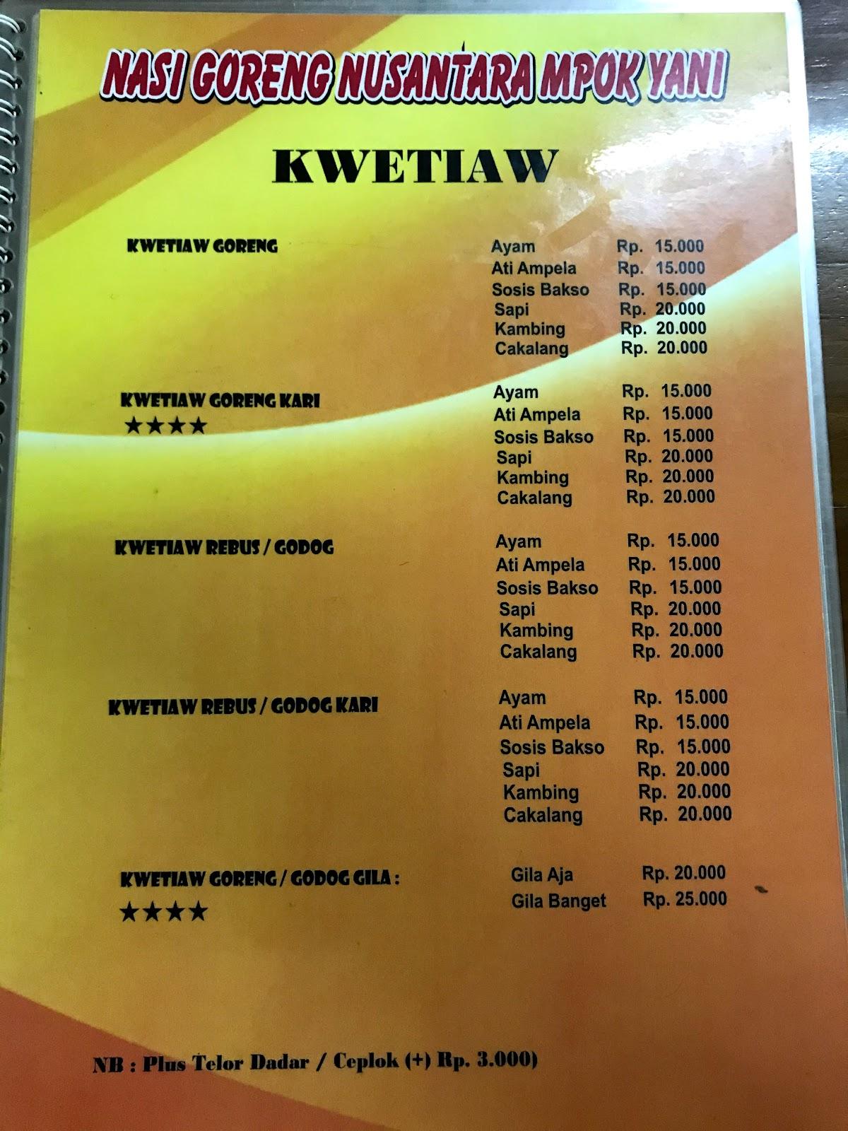 Menu at Nasi Goreng Nusantara Mpok Yani Rempoa restaurant, South Tangerang