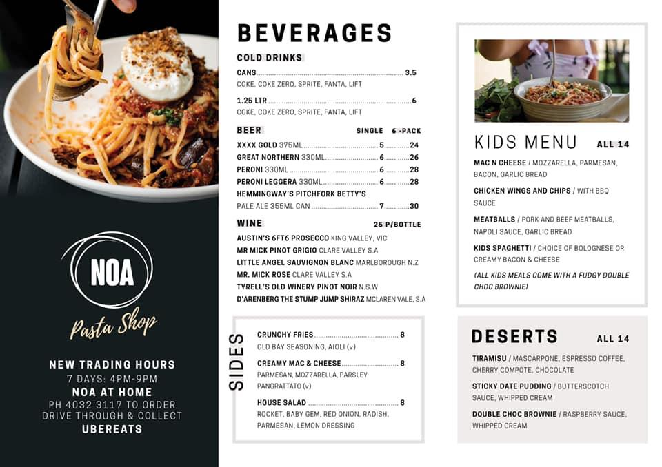Menu at NOA Eat Drink Share pub & bar, Edge Hill