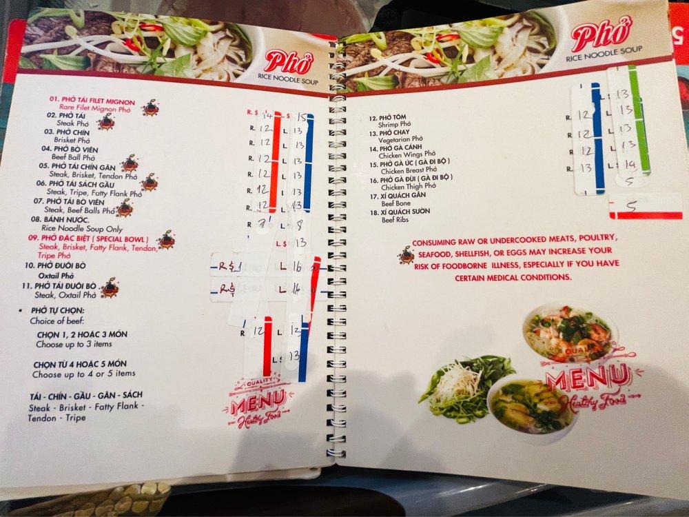 Menu at Pho Lovers 3 restaurant, Huntington Beach