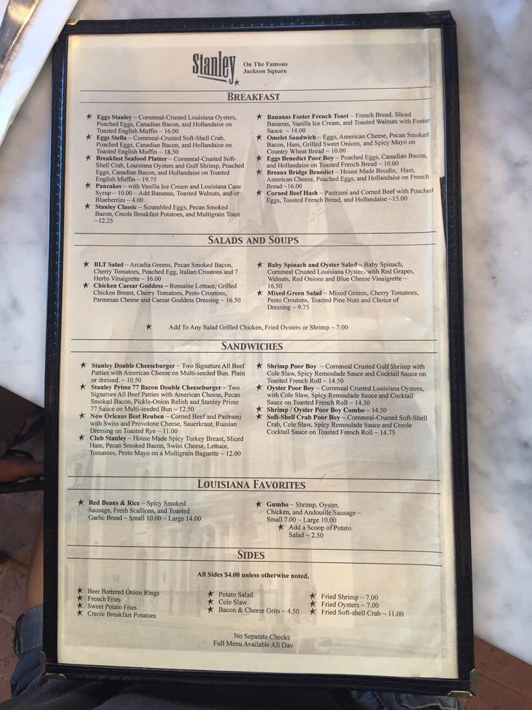 Menu at Stanley of New Orleans restaurant, New Orleans