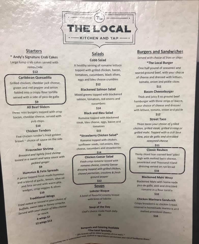 Menu at The Local pub & bar, Titusville