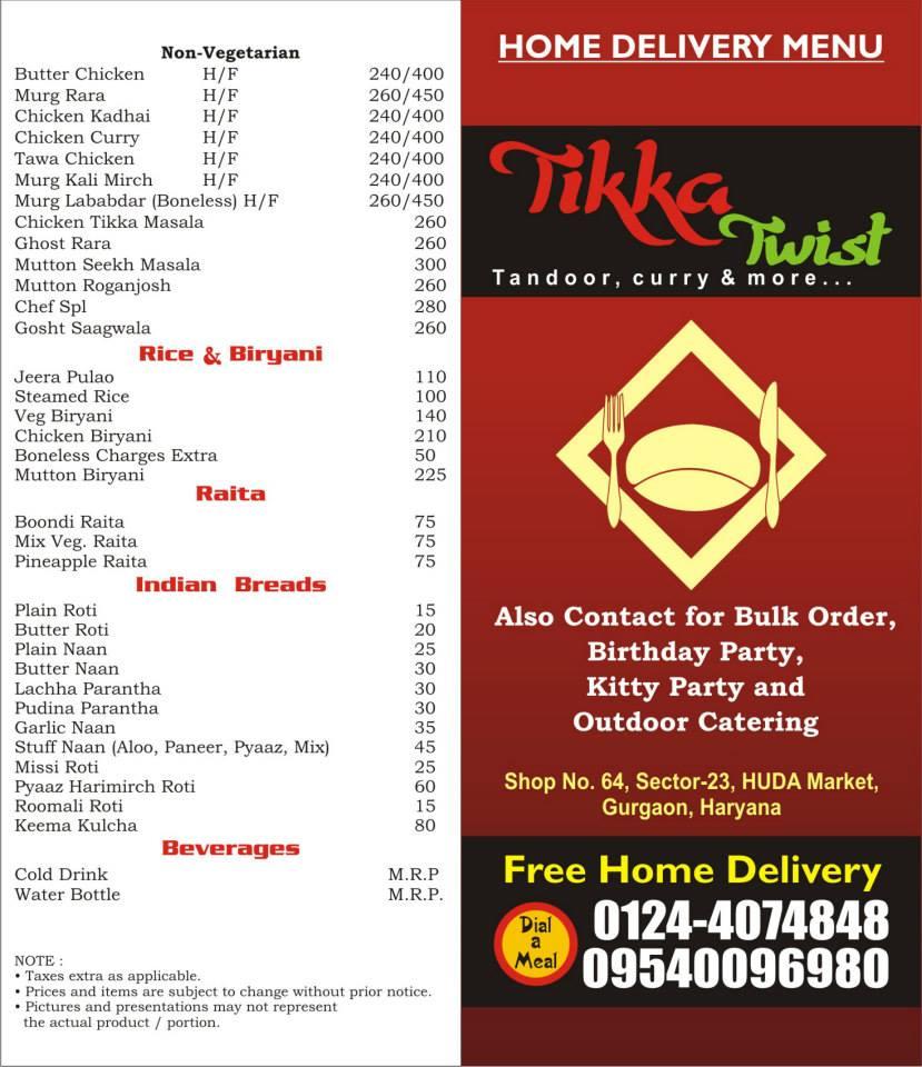 Menu at Tikka Twist, Gurugram, shop number 64 Sector 23 Huda Market