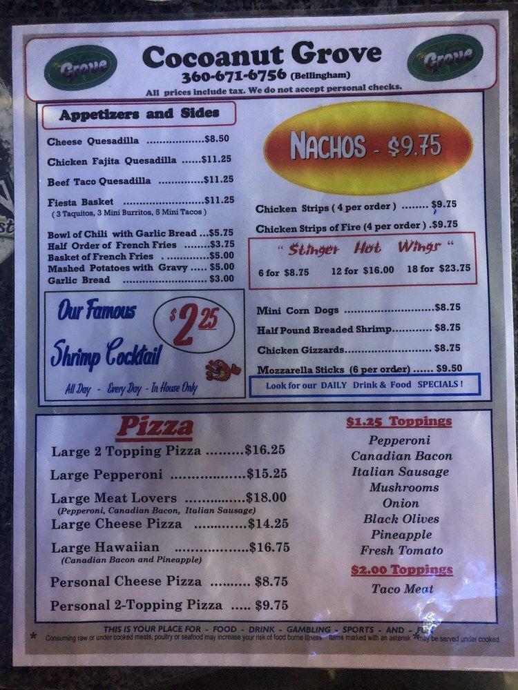 Menu at Cocoanut Grove pub & bar, Bellingham