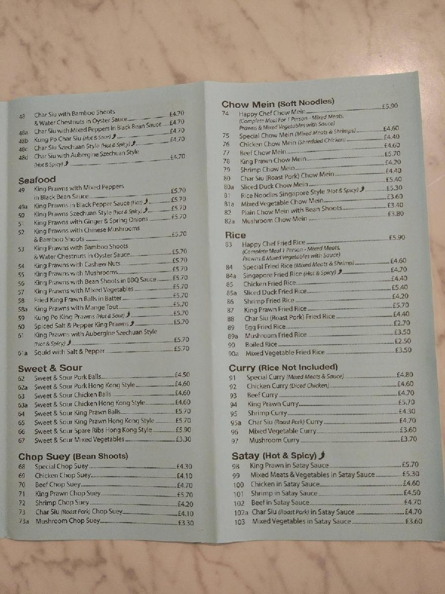 Menu at The Happy Chef Chinese fast food, Seaford