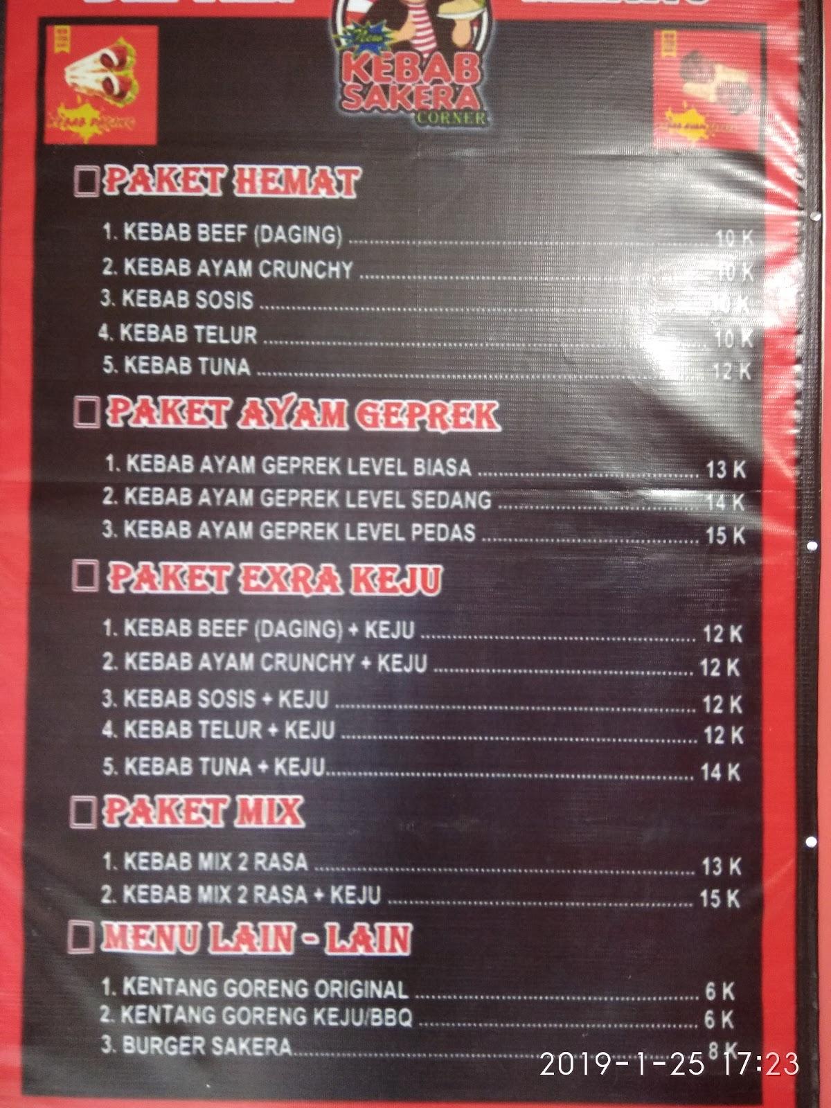 Menu at Kebab Sakera Corner cafe, Bangkalan