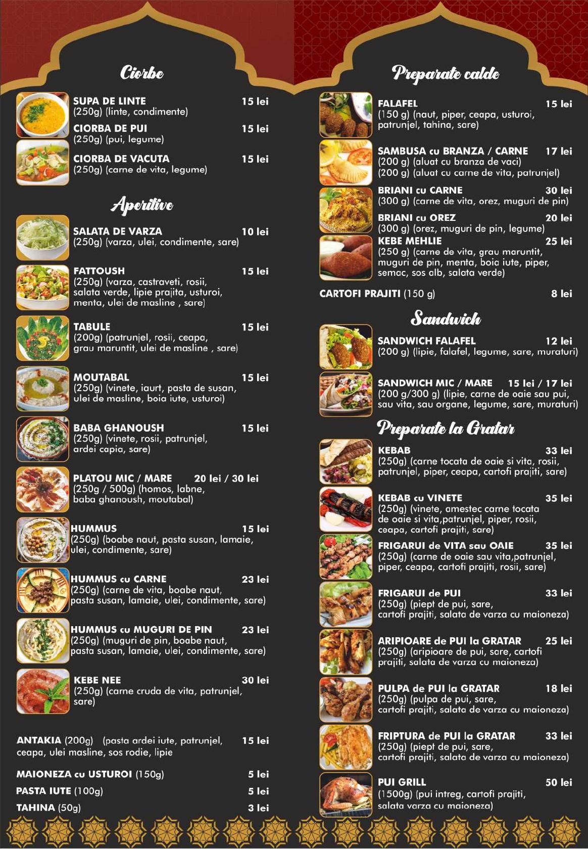 Menu at La Hakim Lebanese Grill, Bucharest