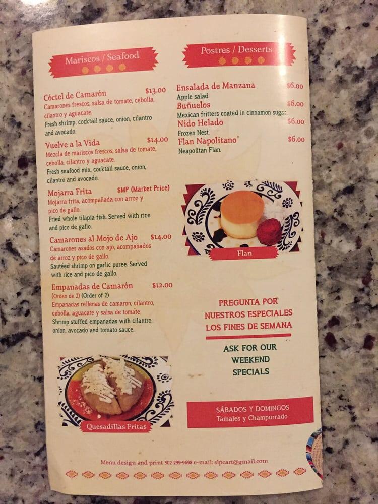 Menu at Los Cuatro Soles restaurant, Philadelphia, S Chadwick St