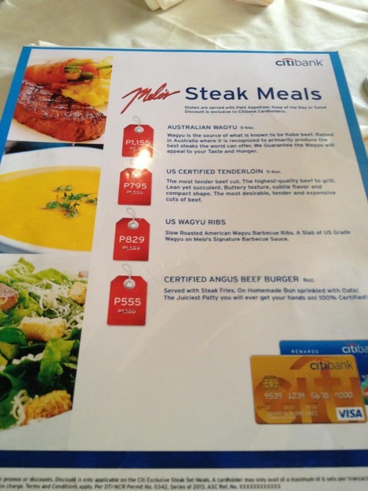 Menu at Melo's Steakhouse Westgate Alabang, Muntinlupa, Lot 41