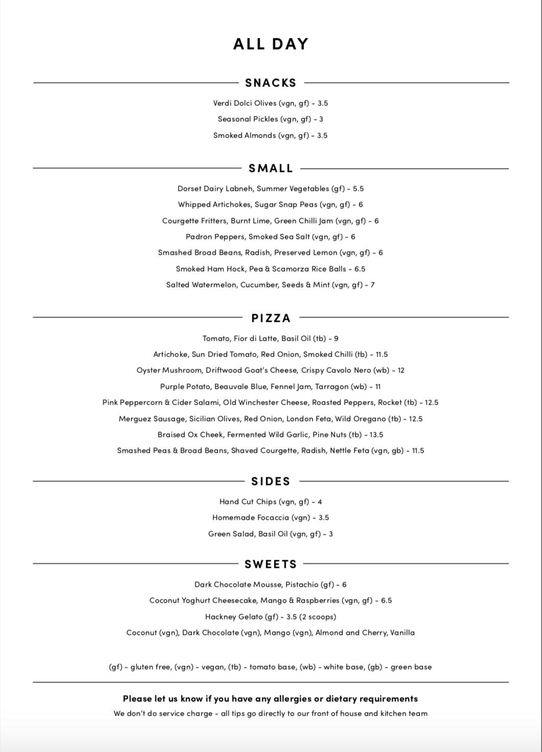 Menu at Never For Ever restaurant, London