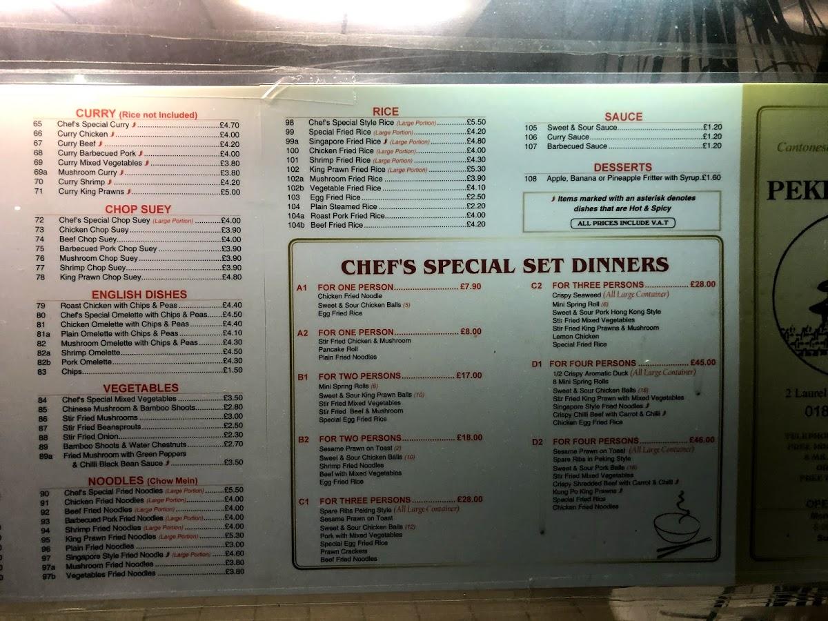 Menu at Peking Chef fast food, West Drayton