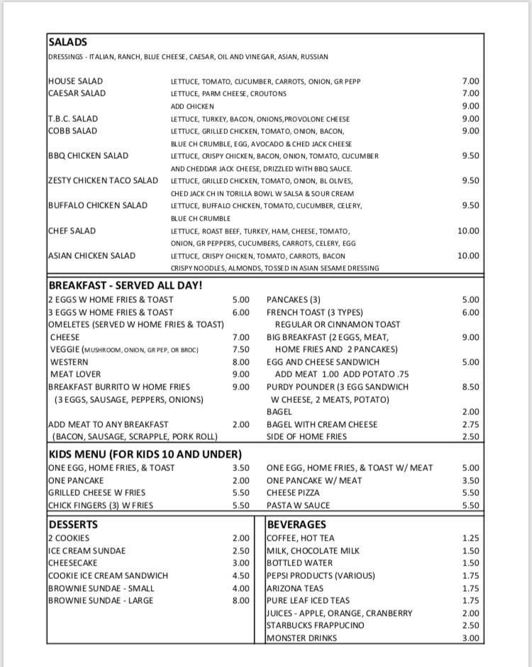 Menu at Purdy's Galloway Grill pizzeria, Galloway