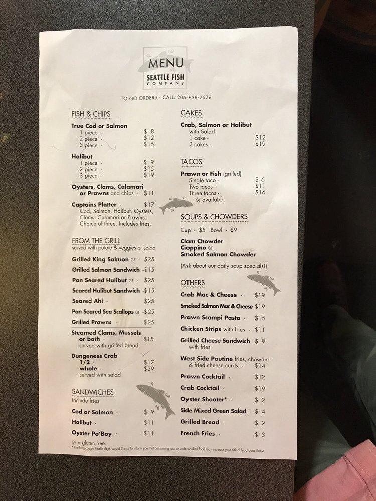 Menu at Seattle Fish Company restaurant, Seattle, California Ave SW