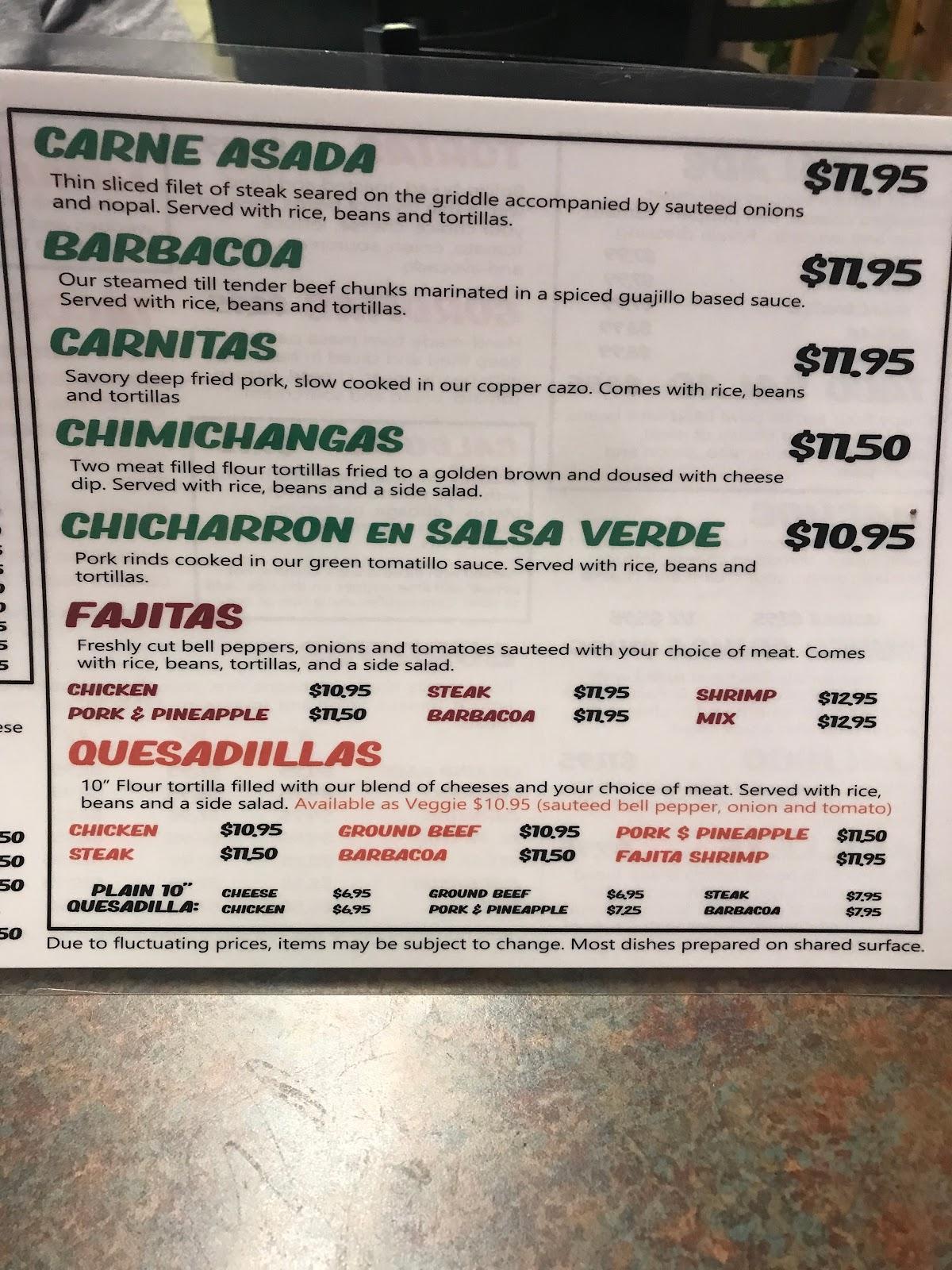 Menu at Taco Express Latinoamericana restaurant, Hopkinsville
