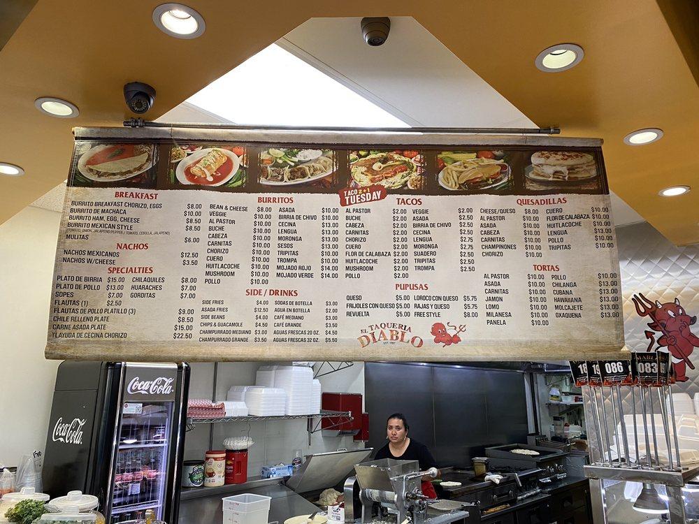 Menu at Taqueria El Diablo restaurant, Monrovia