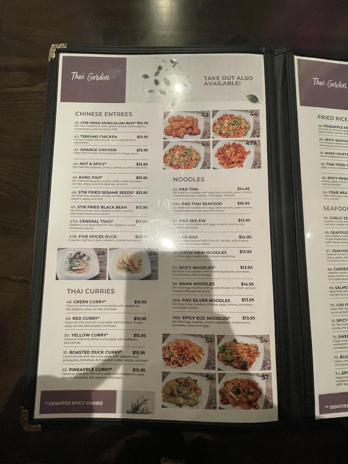 Menu at Thai Garden restaurant, Central Point
