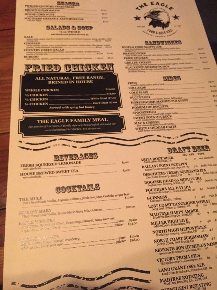 Menu at The Eagle restaurant, Columbus, 790 N High St