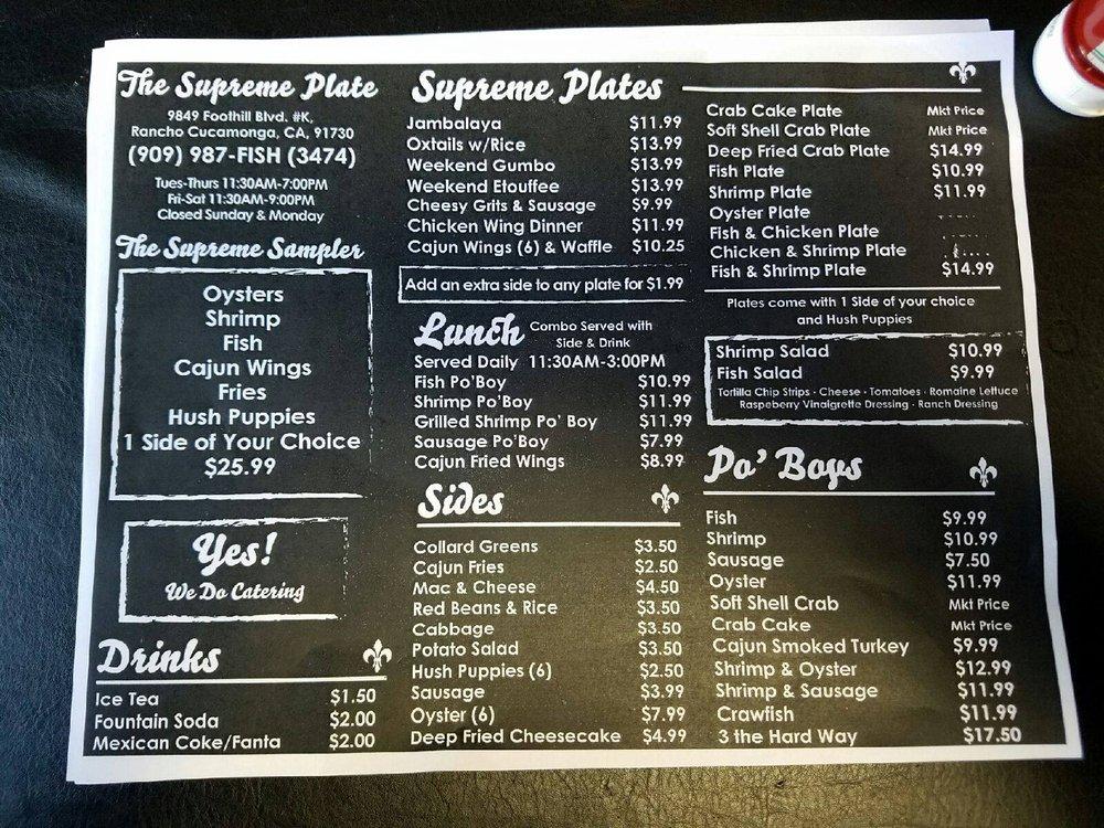 Menu at The Supreme Plate restaurant, Rancho Cucamonga