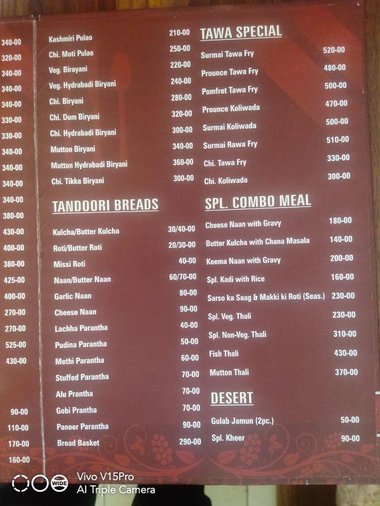 Menu at Urban Turban Dhaba, India