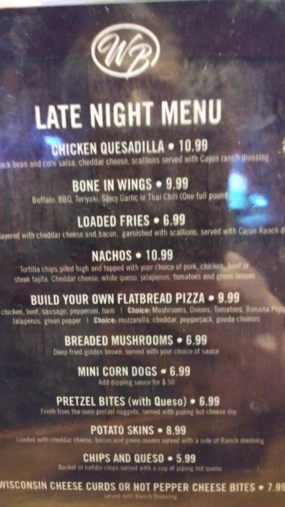 Menu at Whiskey Bent Bar & Grill, Avon