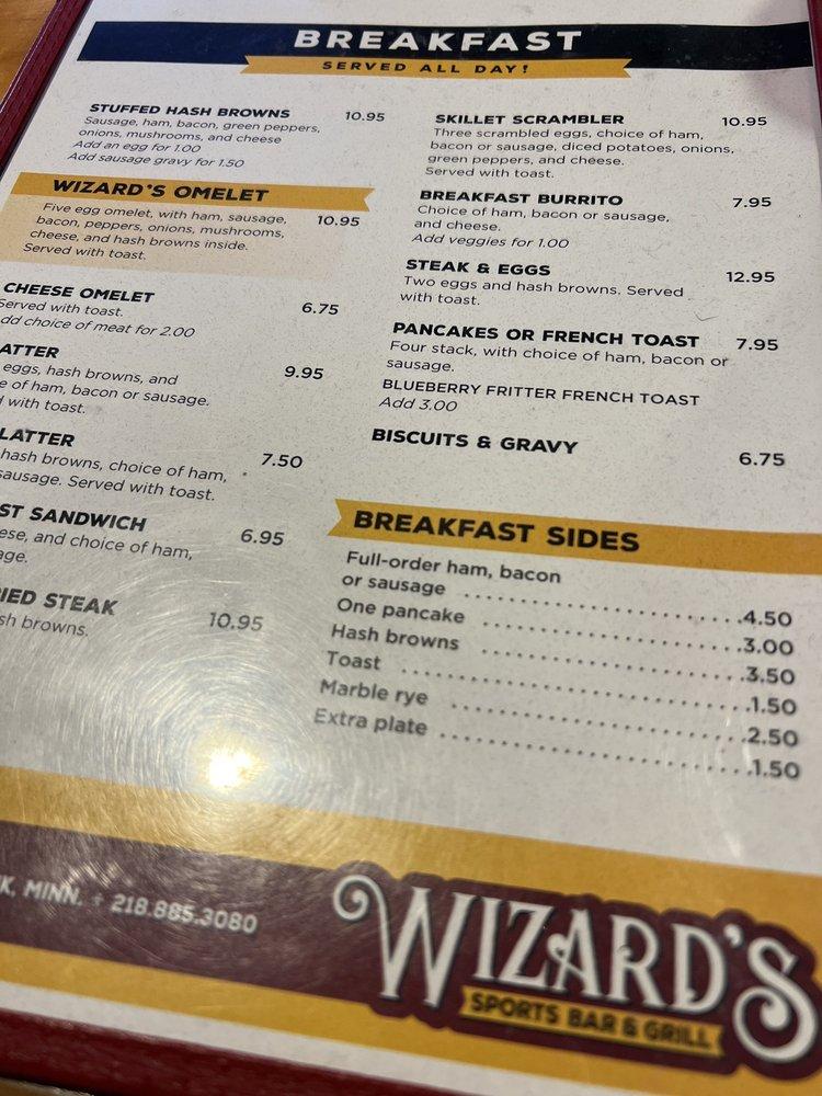 Menu at Wizard's Bar & Grill, Nashwauk