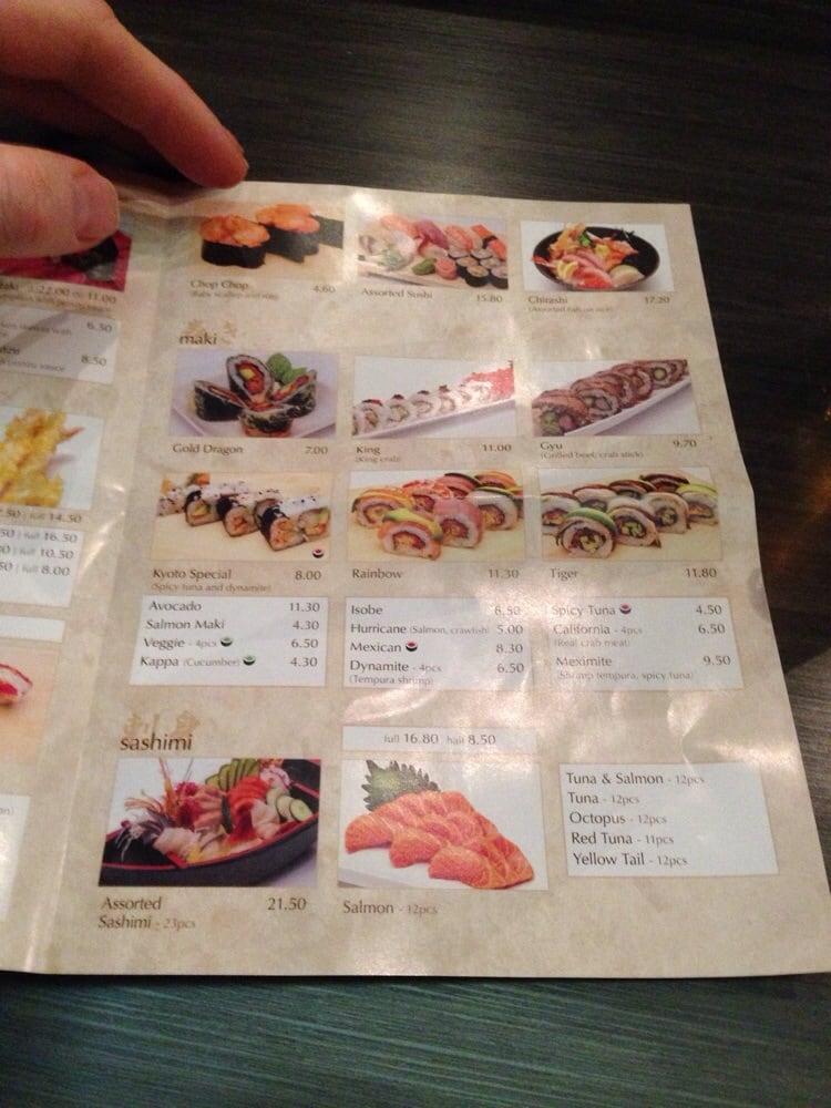 Menu at Kyoto Japanese Cuisine restaurant, Edmonton, 109 St NW