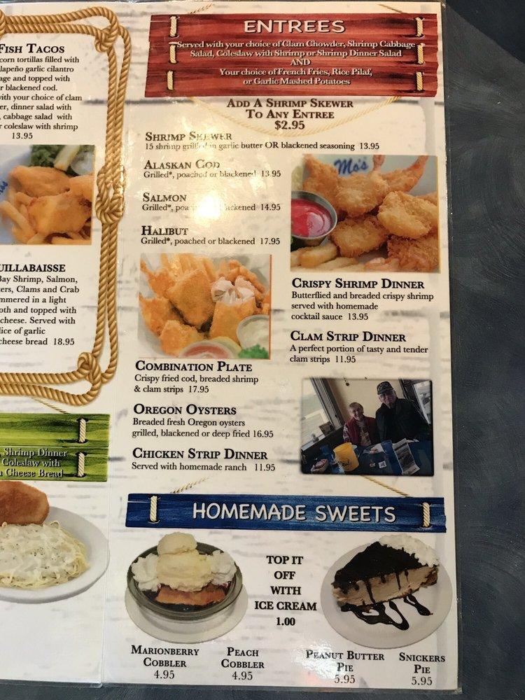Menu at Mo's Restaurant, Cannon Beach