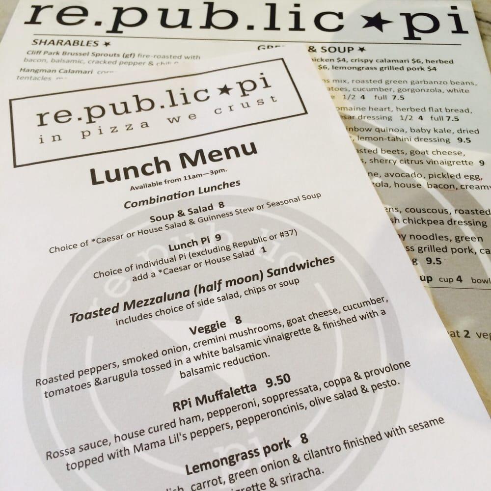 Menu at Republic Pi, Spokane