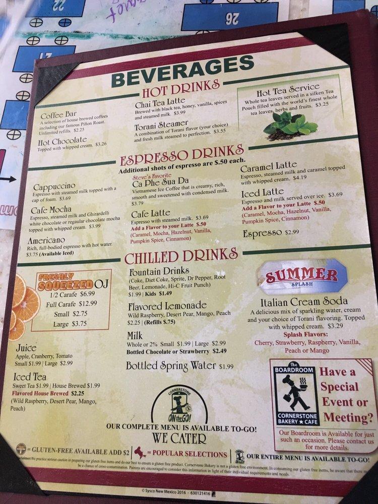 Menu at The Cornerstone Bakery & Cafe, Ruidoso, Sudderth Dr