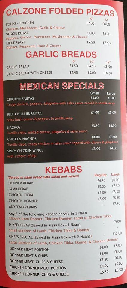 Menu at The Godfather fast food, Llandudno