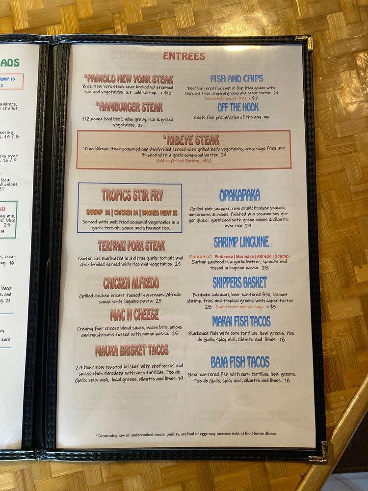 Menu at Tropics Taphouse Kona pub & bar, Kailua-Kona