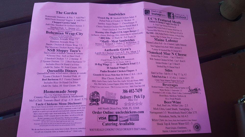 Menu at Uncle Chicken's BBQ, New Smyrna Beach