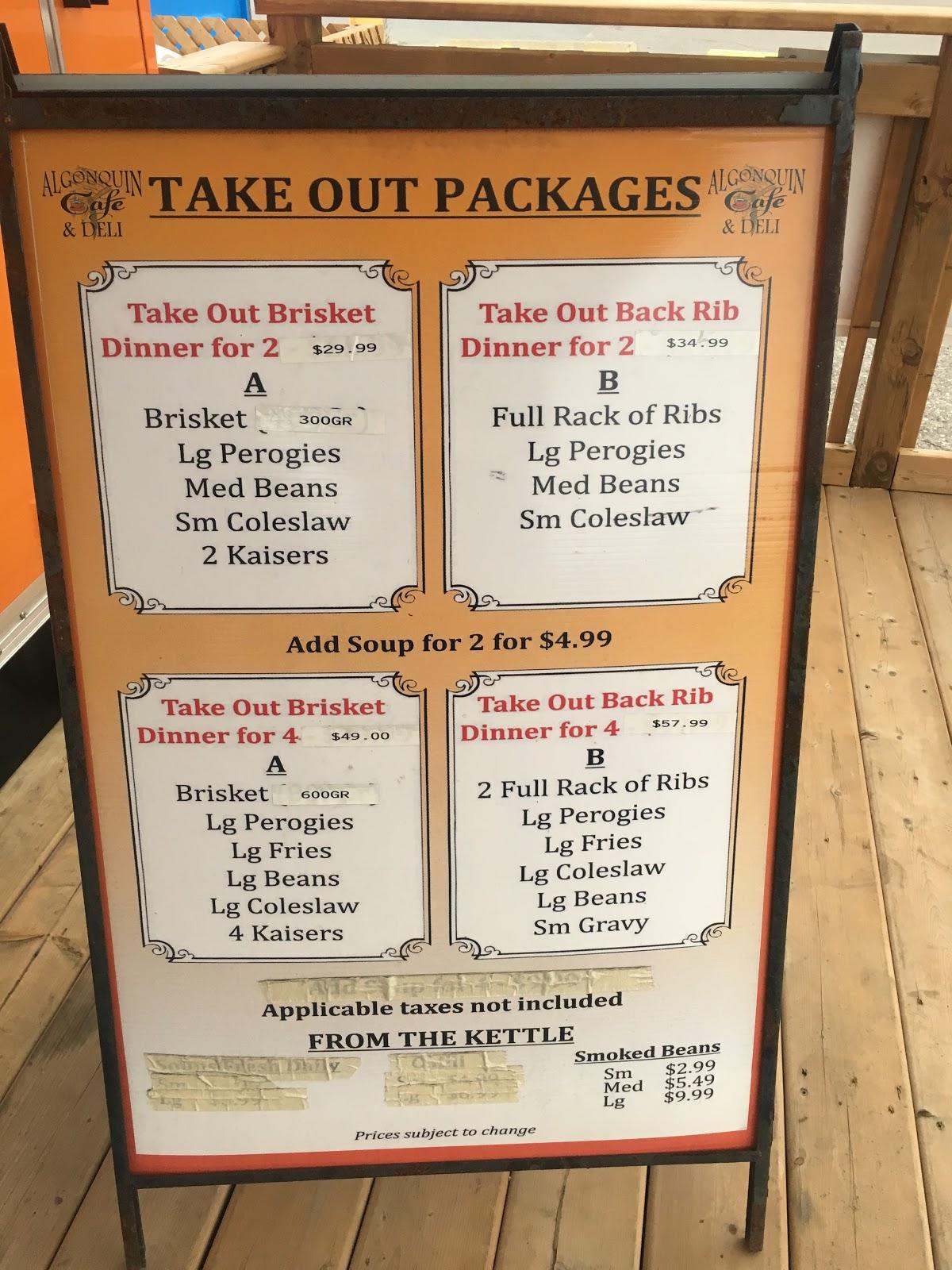Menu at Algonquin Cafe Food Truck, Huntsville