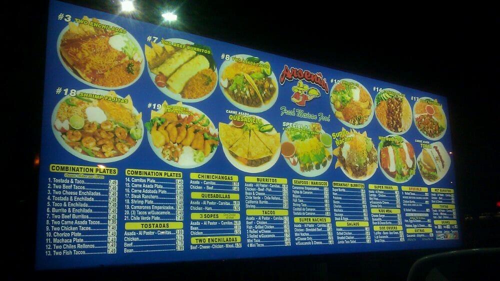 Menu at Arsenio's Mexican Food restaurant, Santa Ana