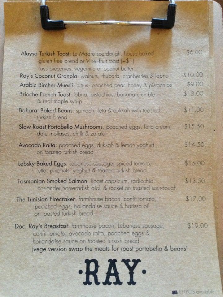 Menu at Cafe Ray, Brunswick