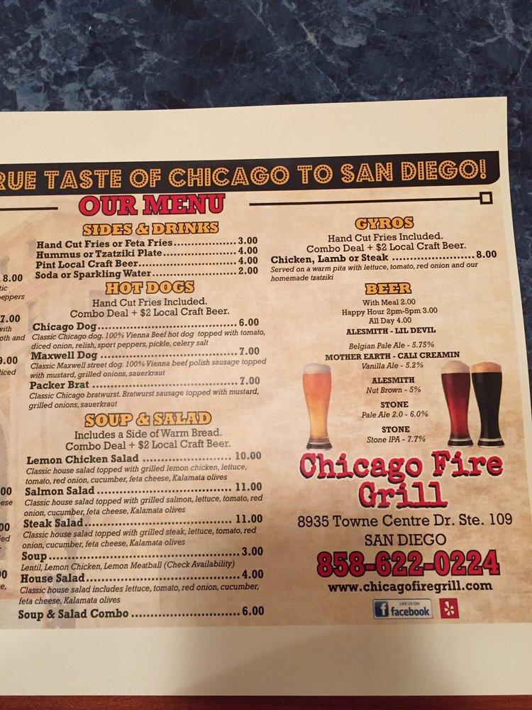 Menu at Chicago Fire Grill restaurant, San Diego, Towne Centre Dr #109