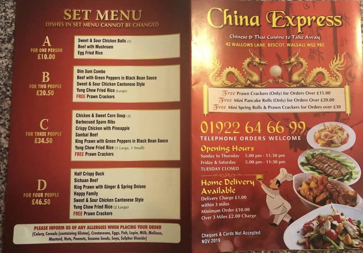 Menu at China Express fast food, Walsall
