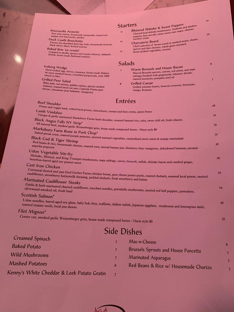Menu at Coles 735 Main restaurant, Lexington