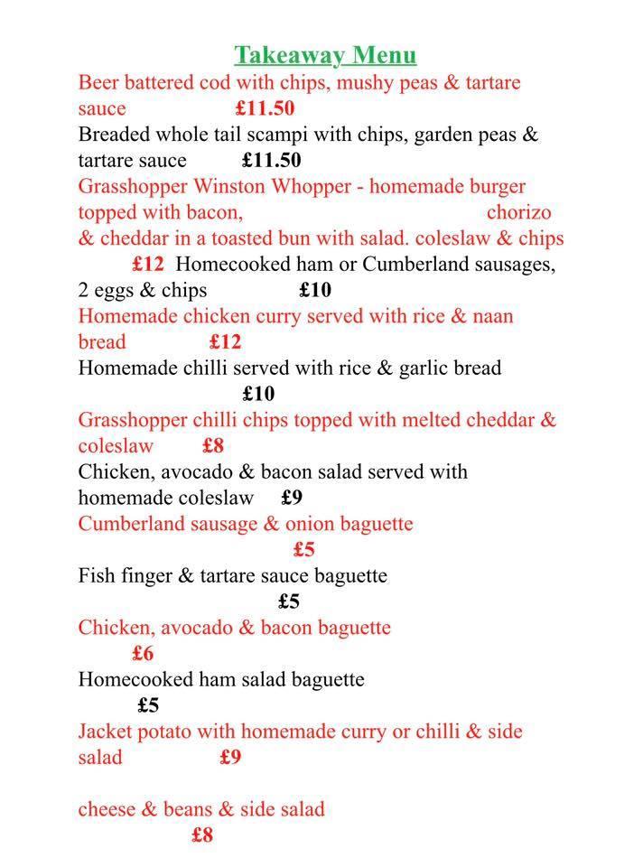 Menu at Grasshopper on the Green pub & bar, Westerham