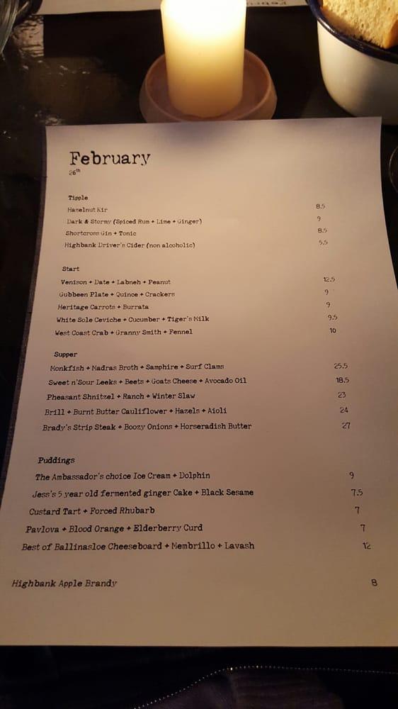 Menu at Kai Restaurant, Galway